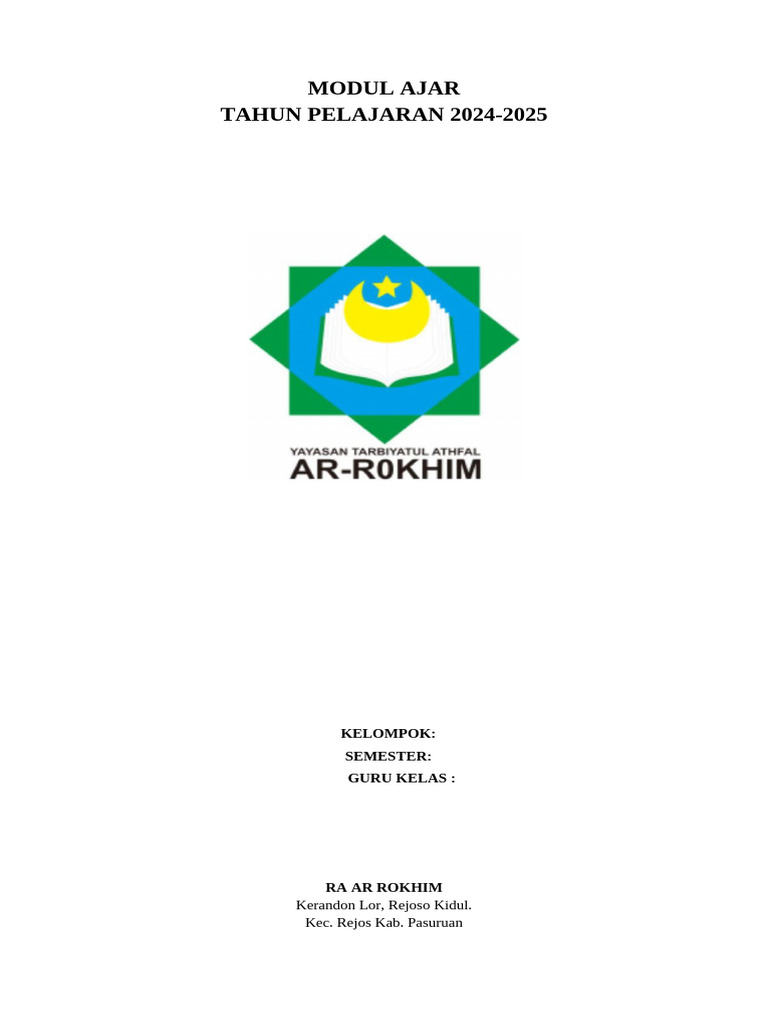 Modul Ajar RA Ar Rokhim 2024-2025 | PDF | Karier & Perkembangan