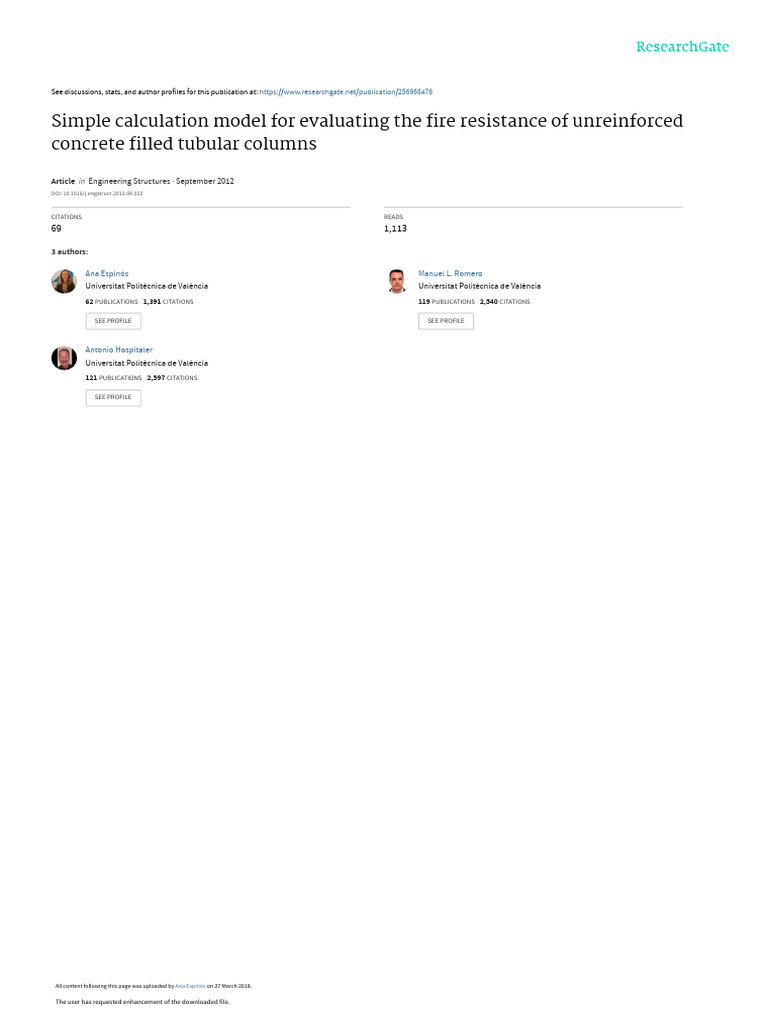 Simple Calculation Model For Evaluating The Fire Resistance of Unreinforced Concrete Filled ...