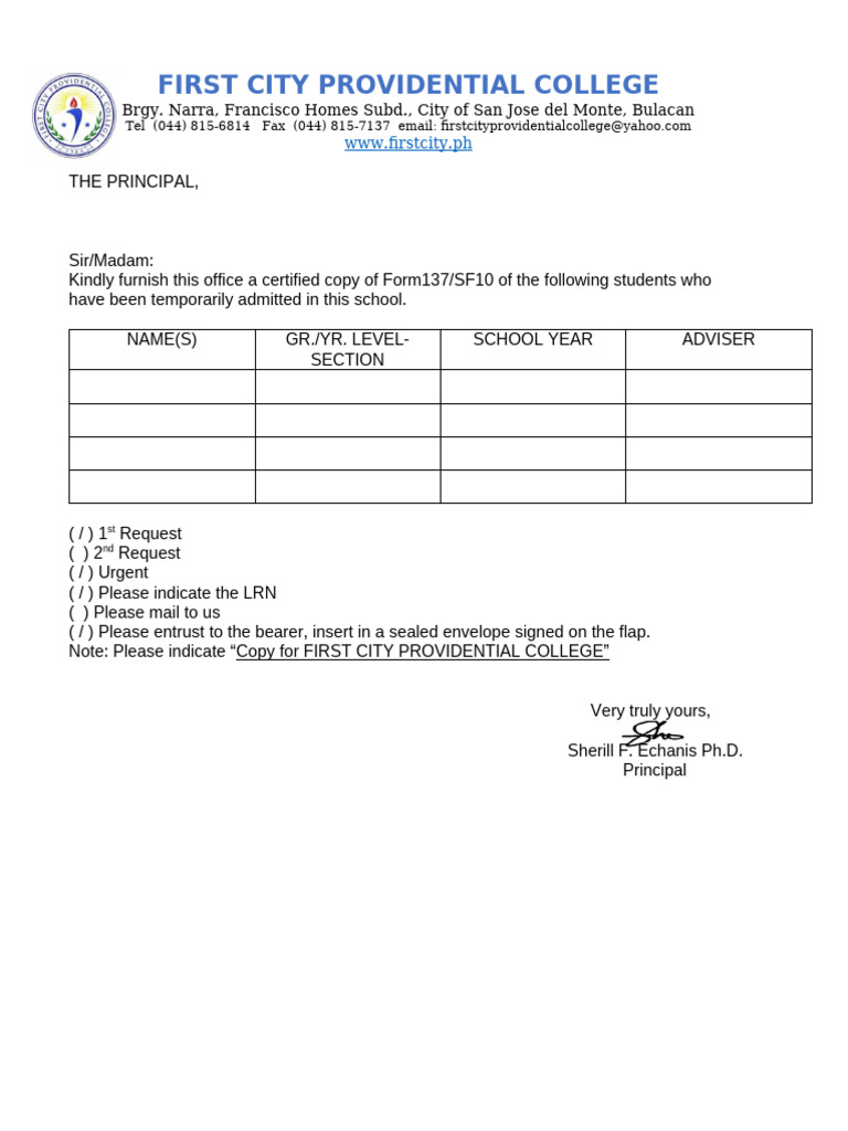 SF 10 Request Form 2 | PDF