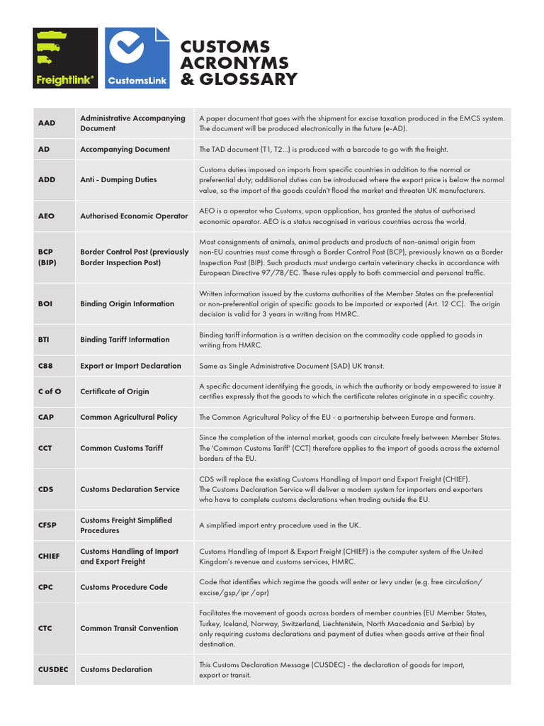 Basic Customs Glossary | PDF
