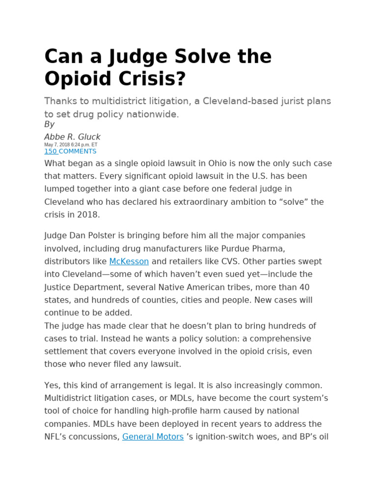 Abbe Gluck - Can MDL Save Opiod Crisis | PDF