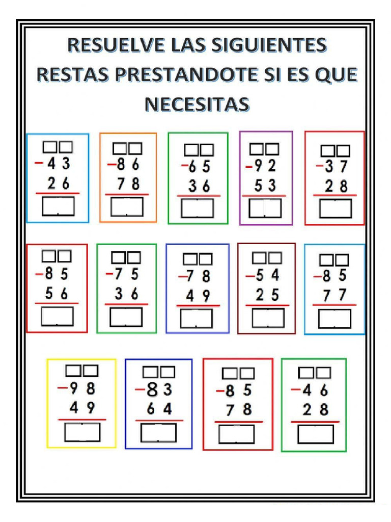 Practica de Restas Prestando | PDF