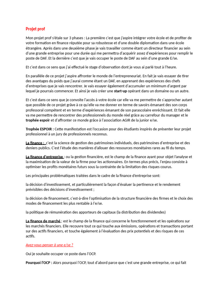 Mon Projet Professionnel | PDF