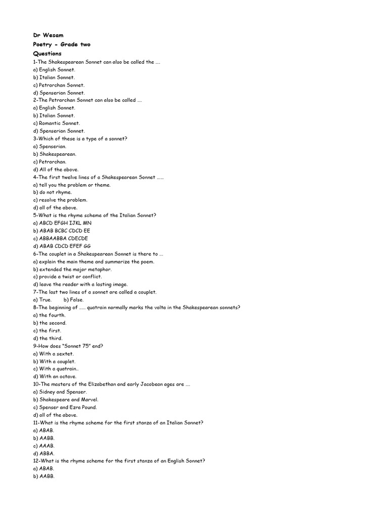 DR Wesam - MCQ Questions Poetry | PDF