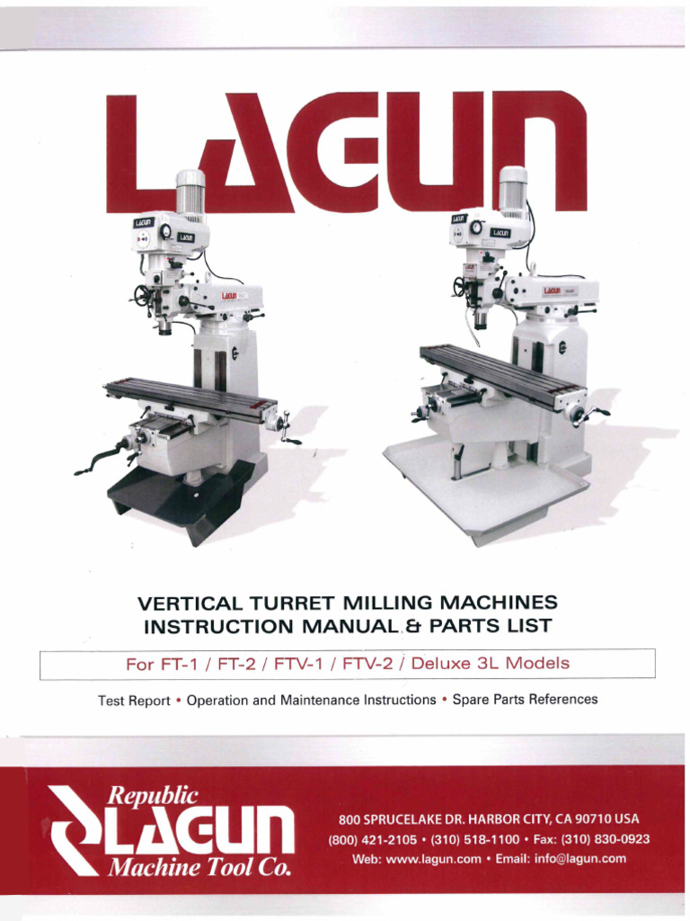 FT-1, FT-2, Deluxe 3L Vertical Turret Milling Machines Instruction ...