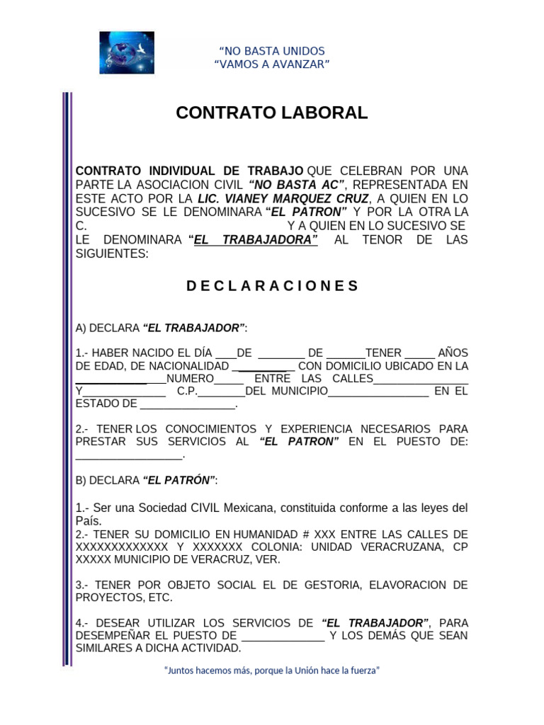 Ejemplo de Contrato Individual de Trabajo | PDF
