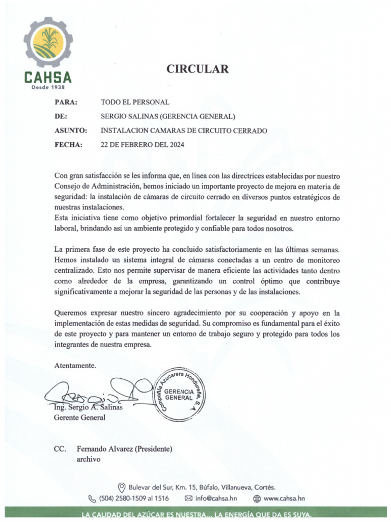 Circular - Instalacion de Camaras de Circuito Cerrado | PDF