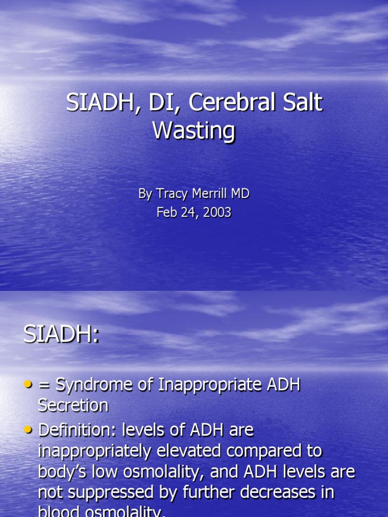 SIADH vs. Cerebral Salt Wasting | PDF | Medical Specialties | Clinical ...