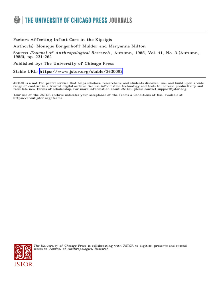 Factors Affecting Infant Care in The Kipsigis | PDF