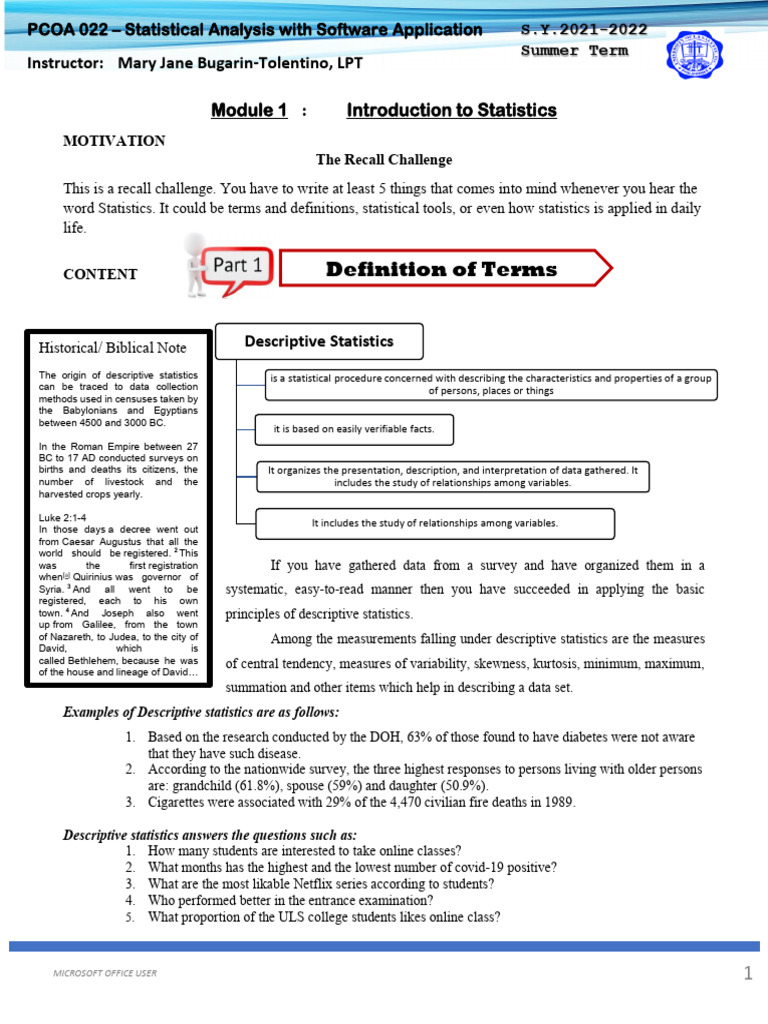 MODULE-1 - 2 Introduction To Statistics | PDF