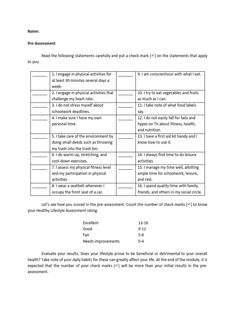 Pre Assessment | PDF