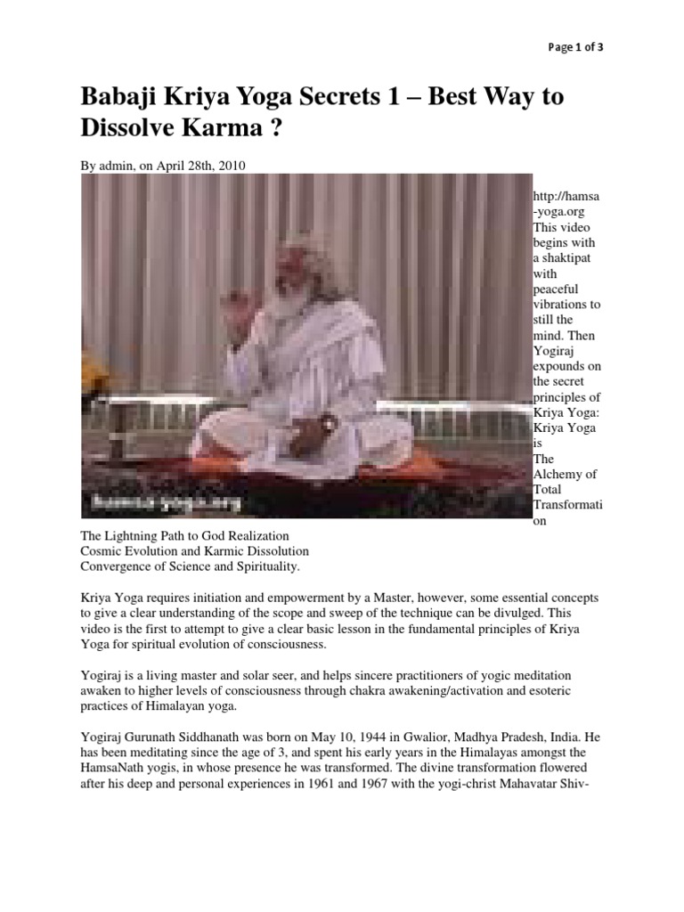 Babaji Kriya Yoga Secrets 1 - Best Way To Dissolve Karma | PDF | Yoga | Spirituality