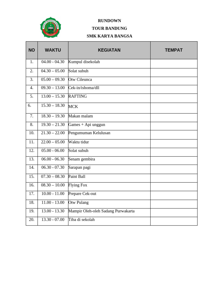 Rundown Bandung | PDF