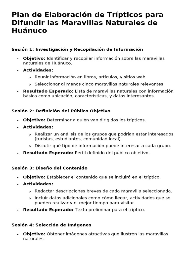 Plan de Elaboración de Trípticos para Difundir Las Maravillas Naturales ...