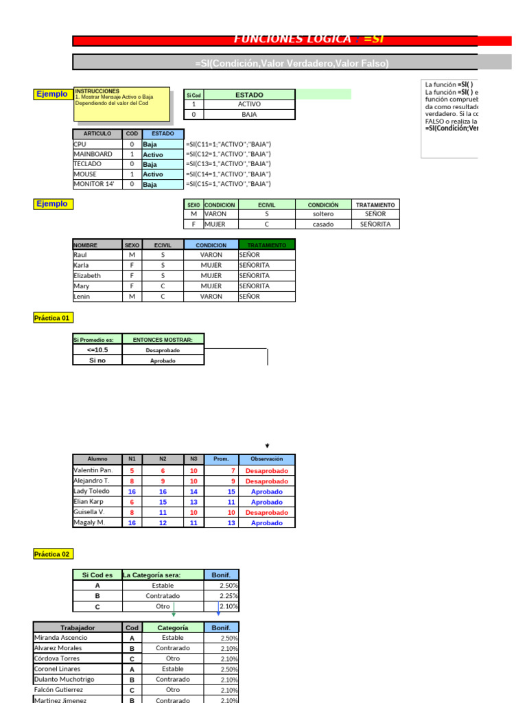 Ejercicio - Función SI (2) Fórmulas Básicas | PDF