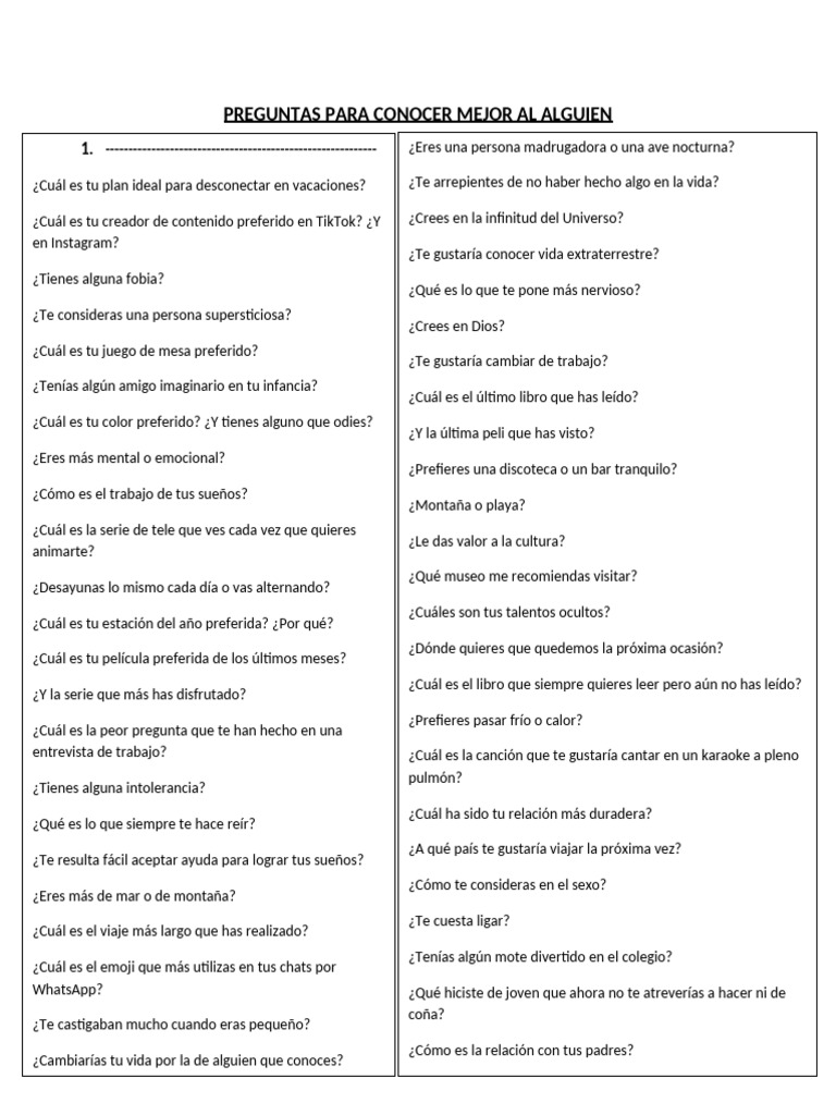 Preguntas Para Conocer A Alguien Pdf