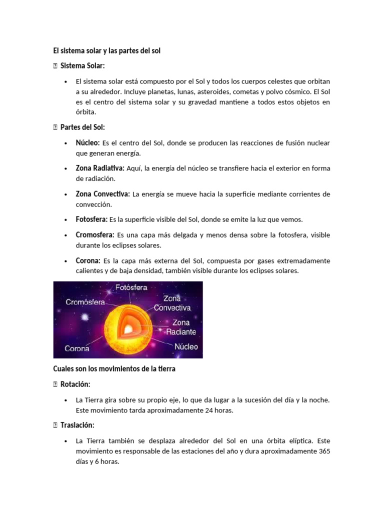 El sistema solar y las partes del sol | PDF