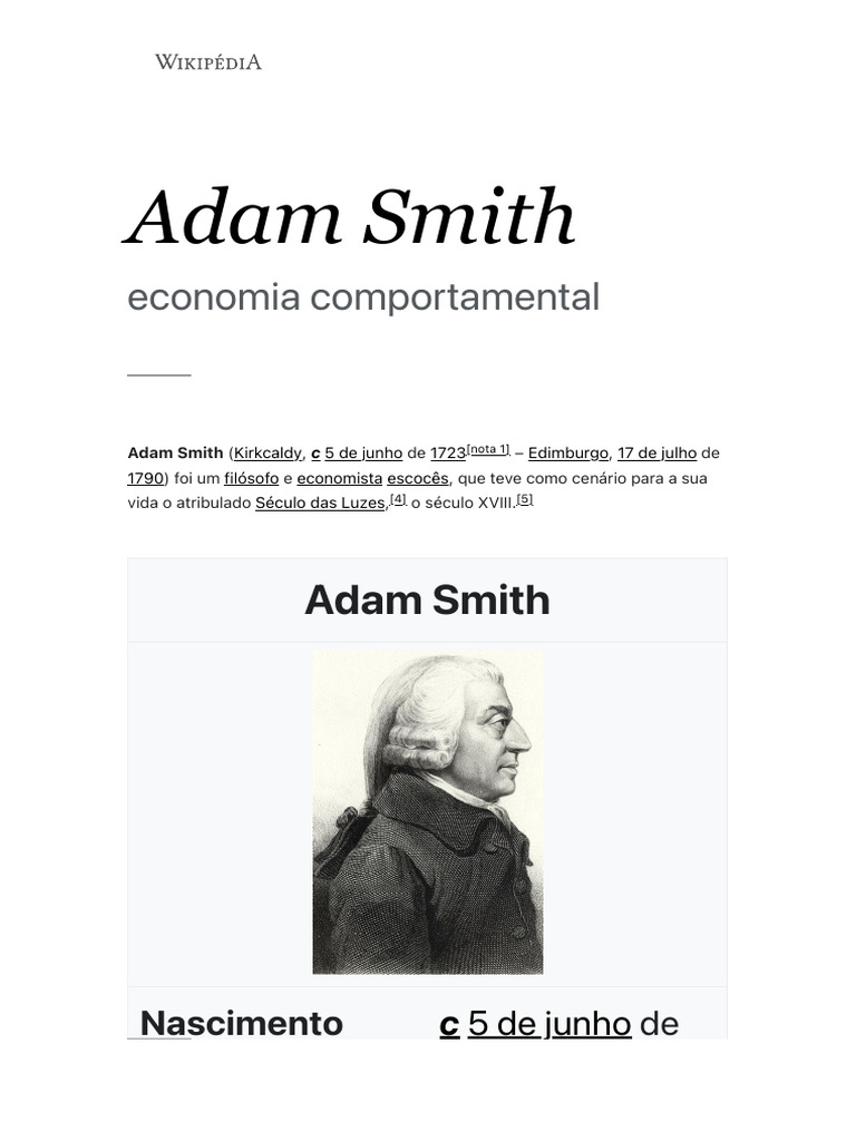 Adam Smith - Wikipédia, A Enciclopédia Livre | PDF