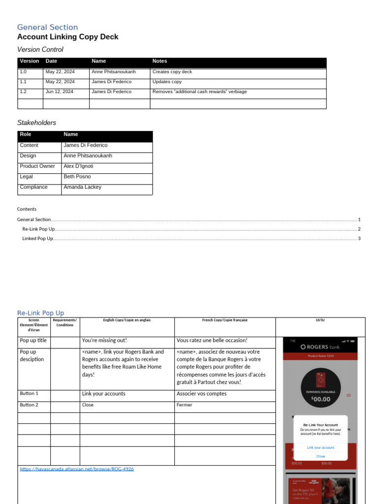 Re-Link Account Pop Up Copy Deck v1.2 - FR | PDF