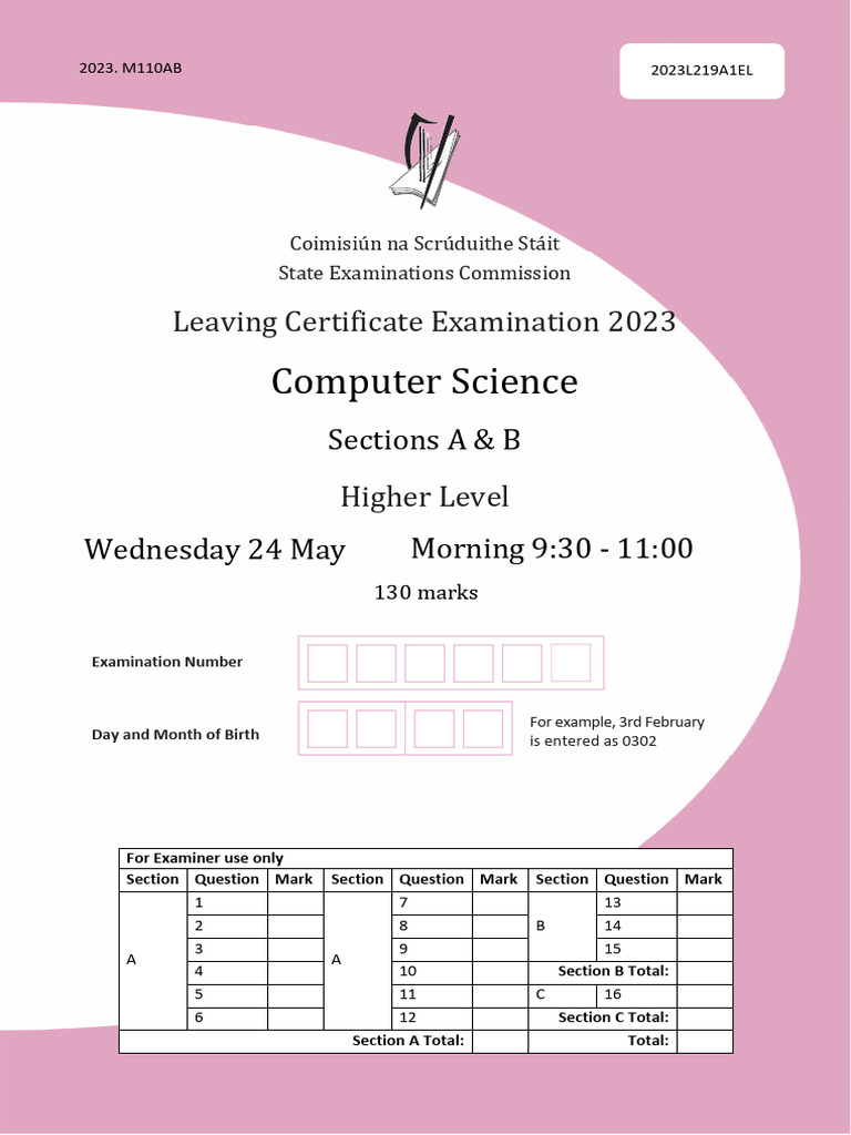 Computer Science: Leaving Certificate Examination 2023 | PDF