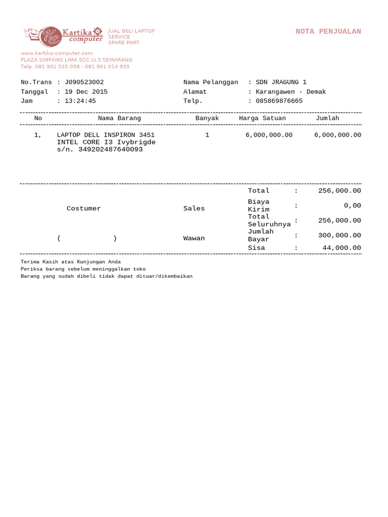 Nota Kartika Computer | PDF