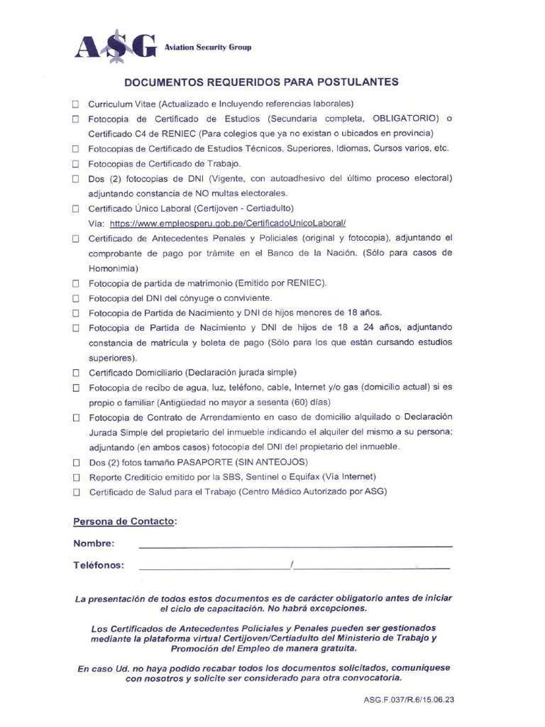 Documentos Requeridos para Postulantes | PDF