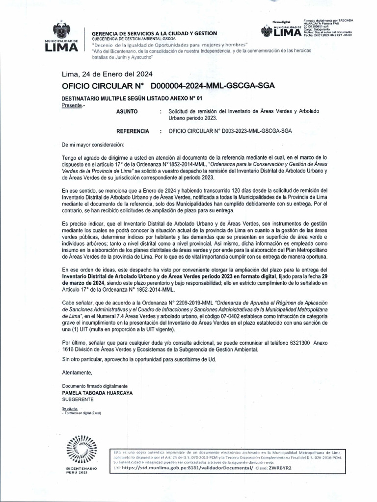 Oficio Circular #004-2024-Mml-Gscga-Sga | PDF