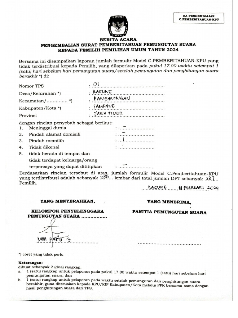Berita Acara Tps 001 | PDF