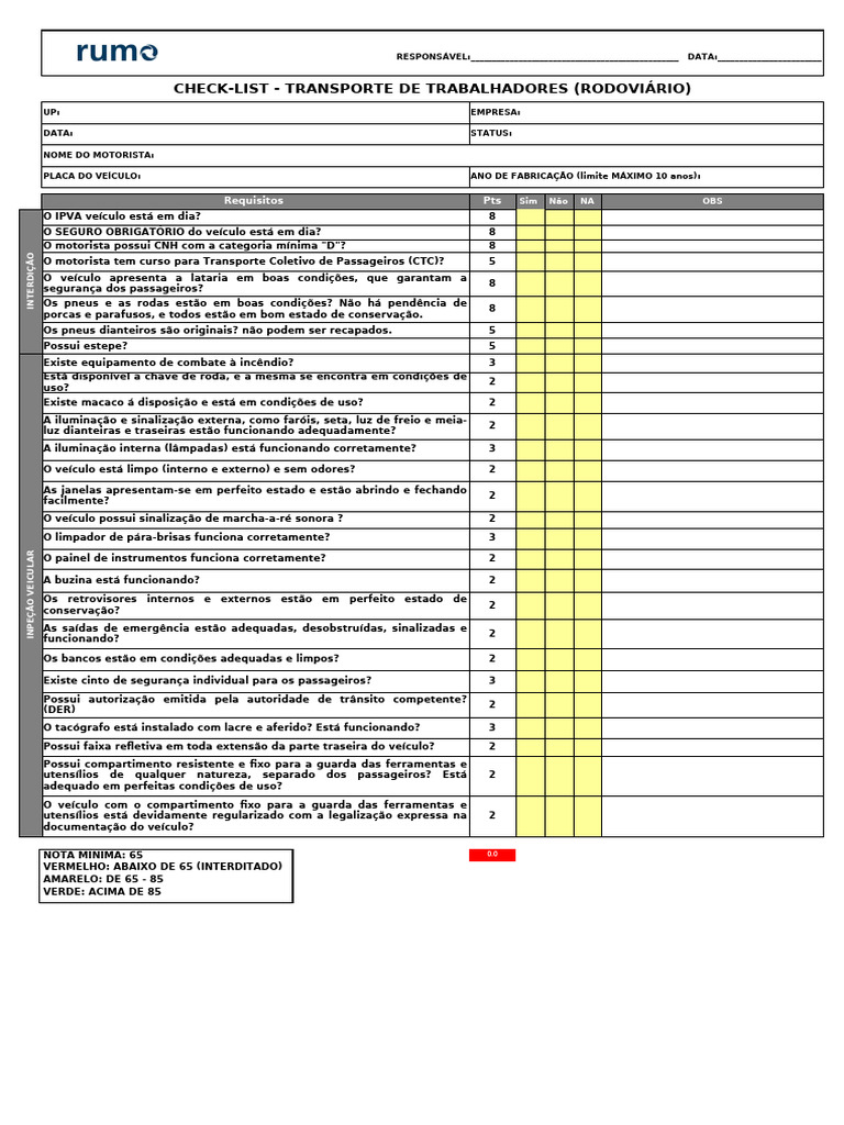 Check List - Transporte de Colaboradores - Onibus Van | PDF