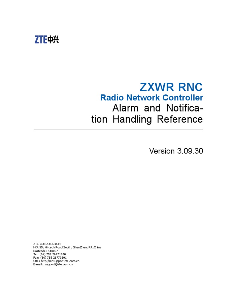 ZTE RNC Alarm and Notification Handling Reference | PDF