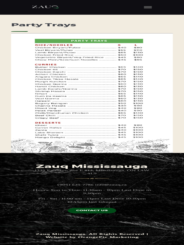 Party Tray Catering Mississauga - Zauq Pakistani, Indian & Hakka ...
