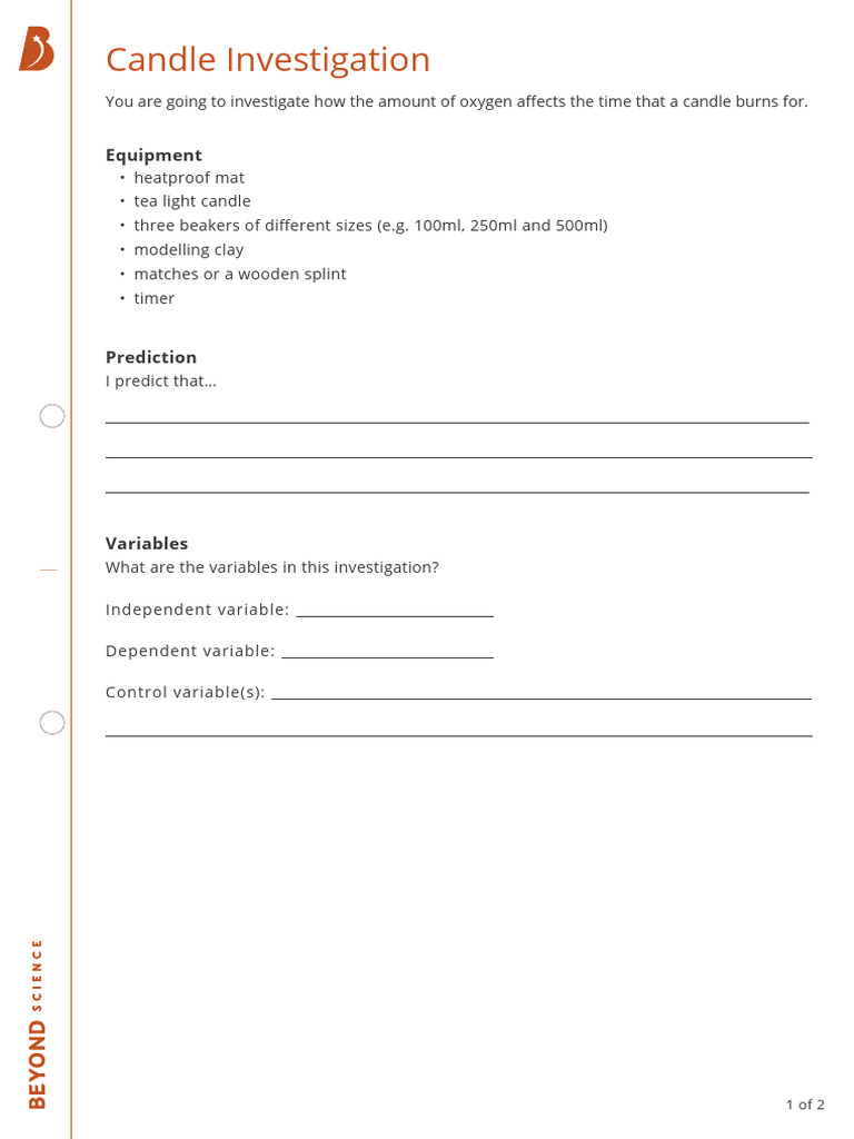 Candle Investigation Worksheet | PDF