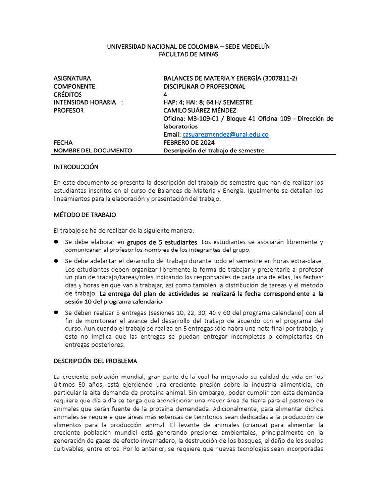 Descripción Del Trabajo de Semestre 2024-1S | PDF