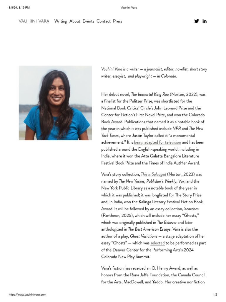 Vauhini Vara Profile | PDF