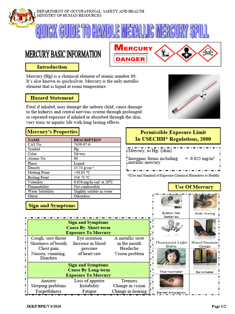 20 Quick Guide To Handle Metallic Mercury Spill Version 4 Pdf