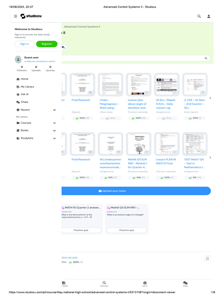 Advanced Control Systems II - Studocu | PDF