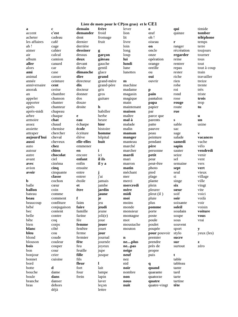 Liste Mots Cycle 2 | PDF