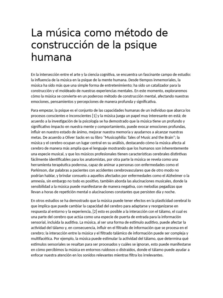 La Música Como Método de Construcción de La Psique Humana | PDF