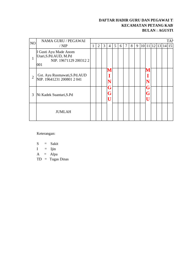Absen Guru TK Negeri 2024 | PDF