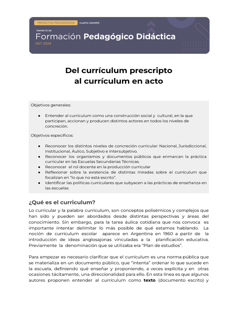 Descargable- Clase 4 Del curriculum prescripto al currículum en acto (1 ...