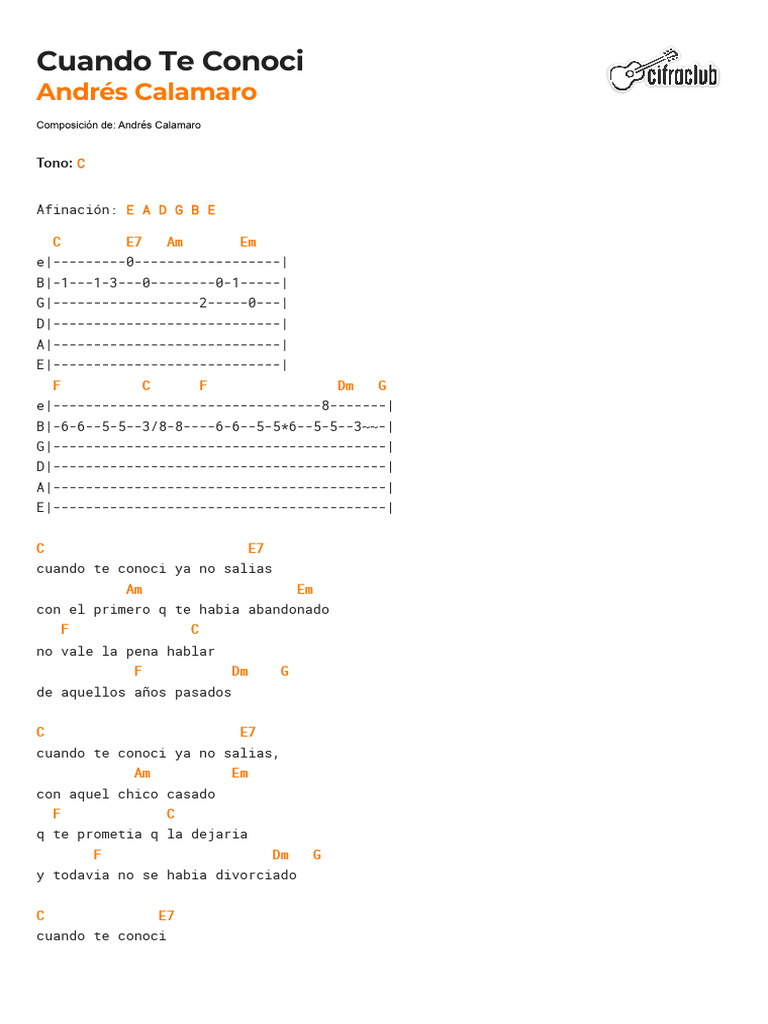 Cifra Club - Andrés Calamaro - Cuando Te Conoci | PDF