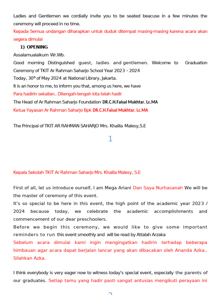 MC GUIDELINES TKIT Ar Rahman GRADUATION | PDF