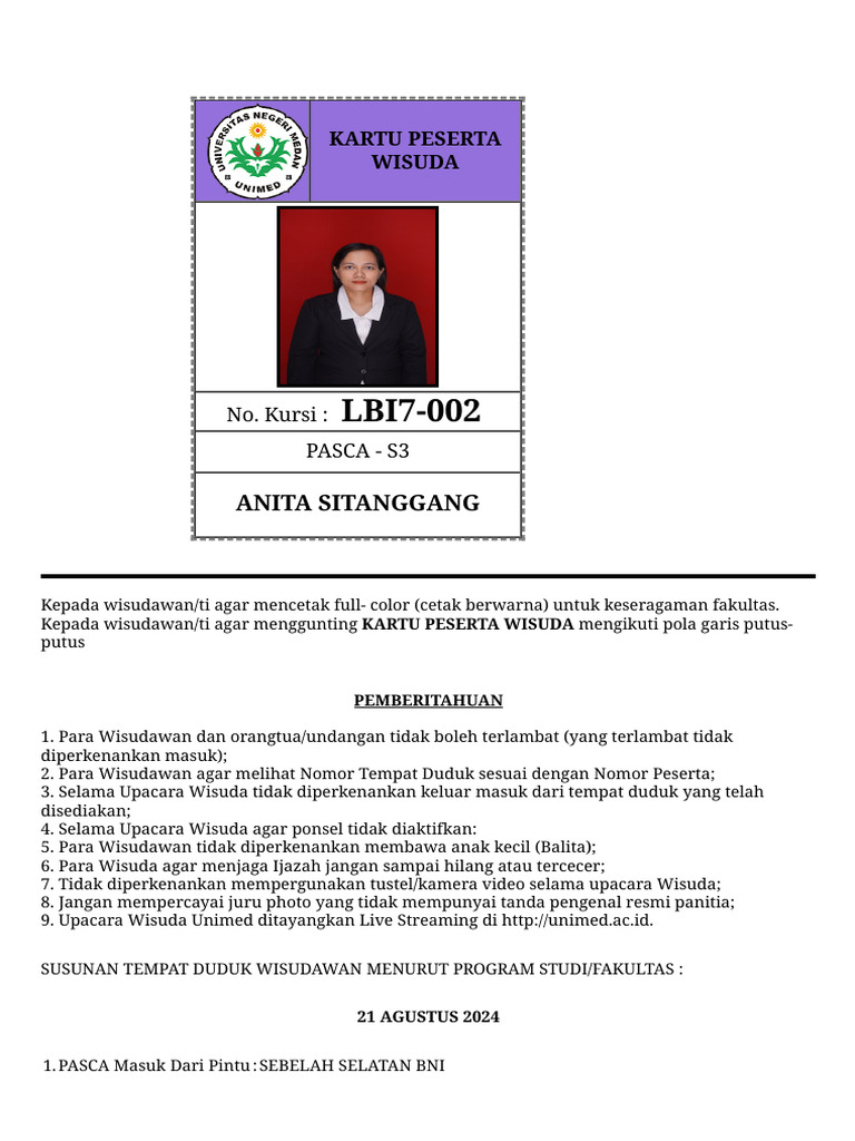 Kartu Wisudawan Anita S3 | PDF