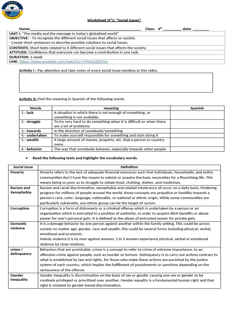 Worksheet Nº1 - 4tos Unit II - 2024 - IS | PDF