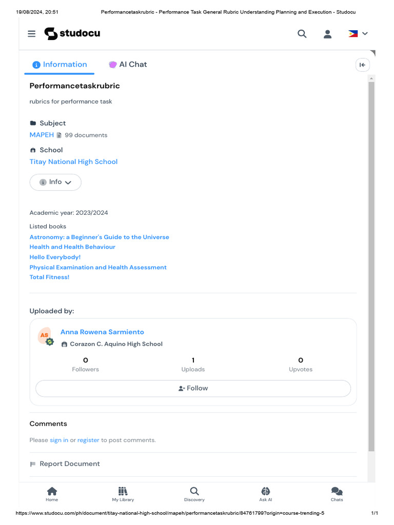 Performancetaskrubric - Performance Task General Rubric Understanding Planning and Execution ...