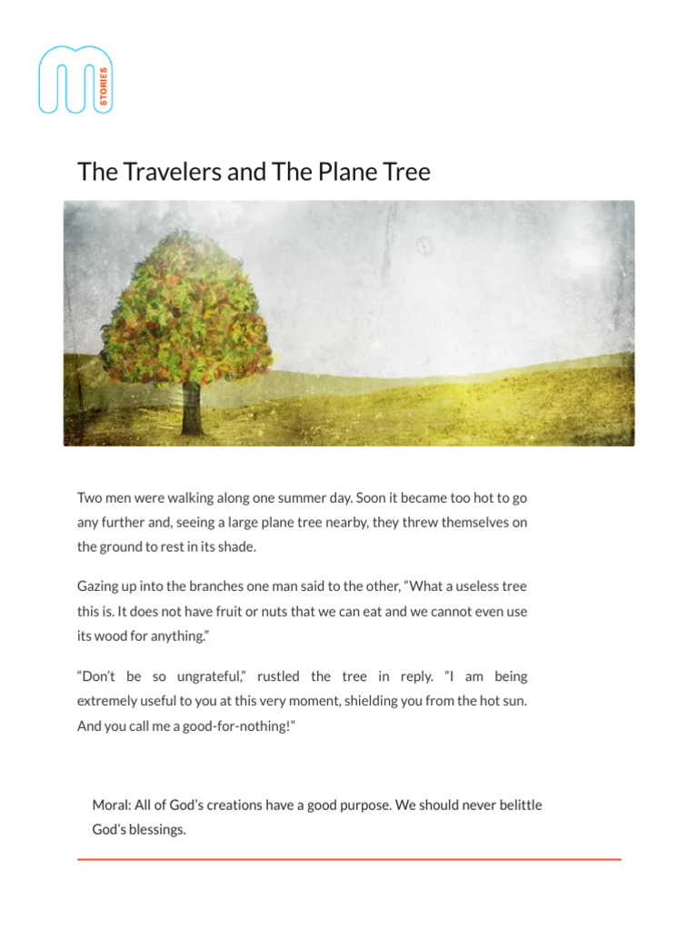 The Travelers and The Plane Tree - Moral Stories | PDF