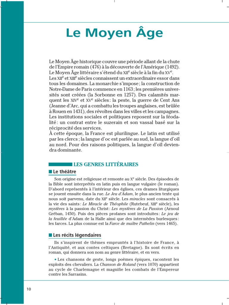 Le Moyen Age (Litterature Progressive Du Francais) | PDF