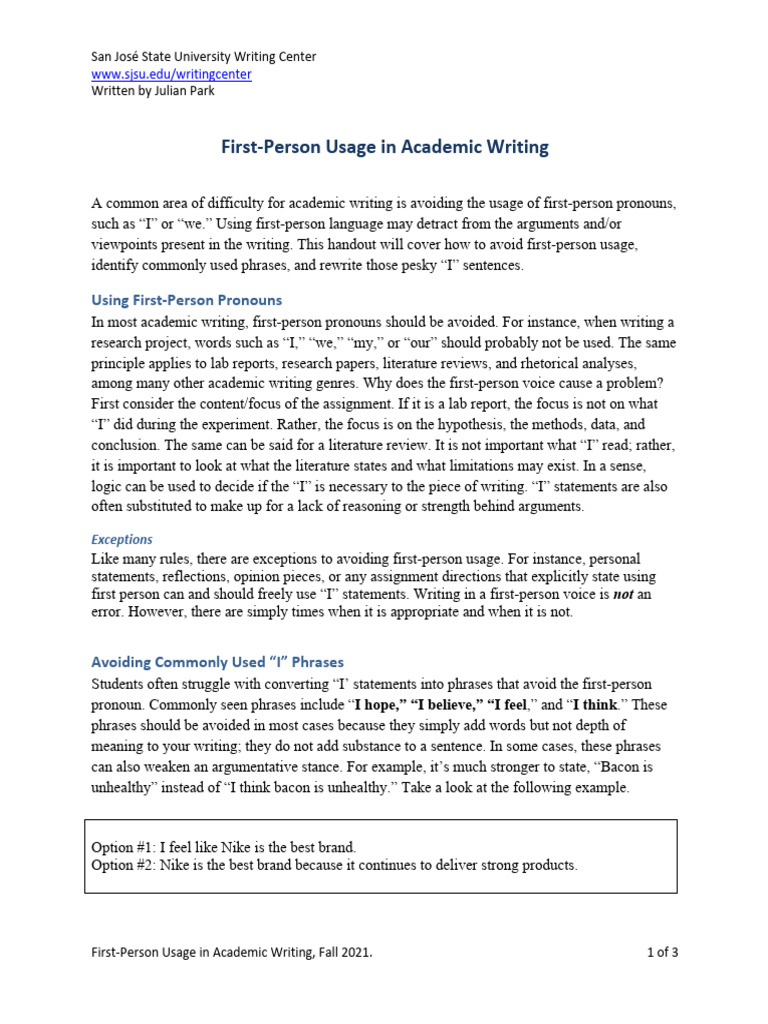 First Person Usage in Academic Writing | PDF