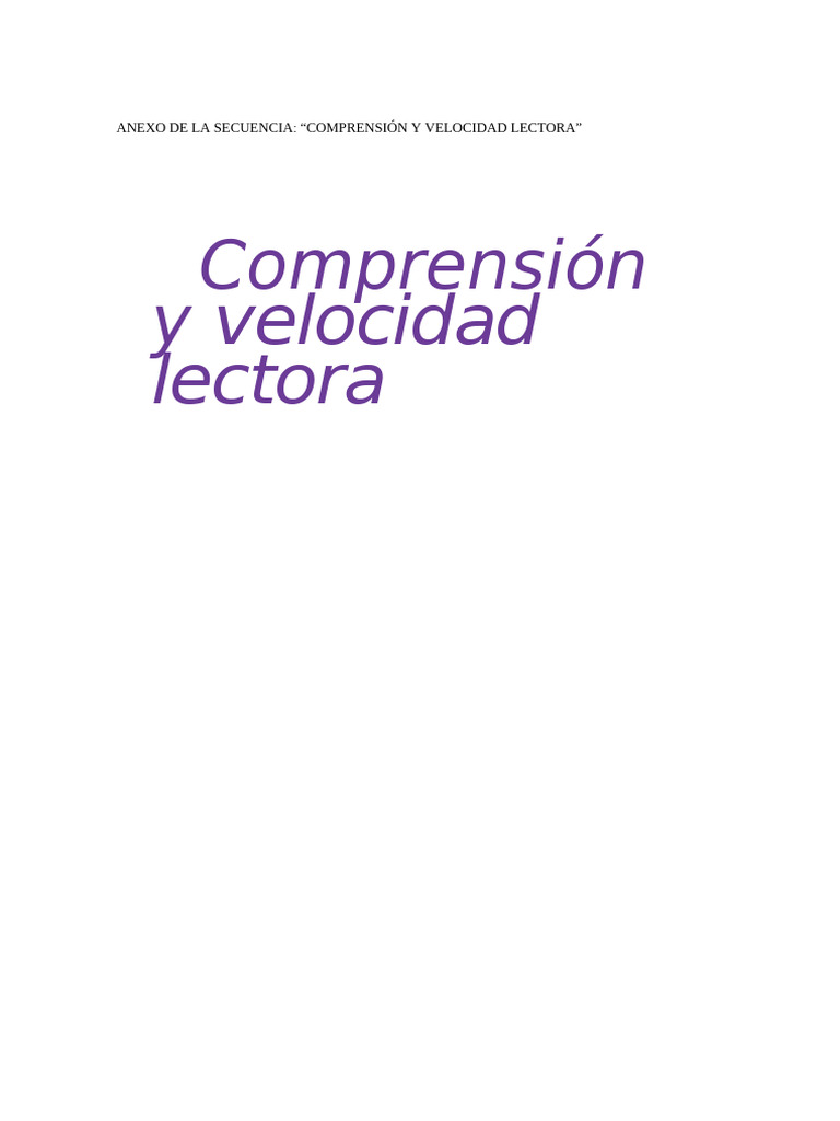 Velocidad y Comprension Lectora | PDF