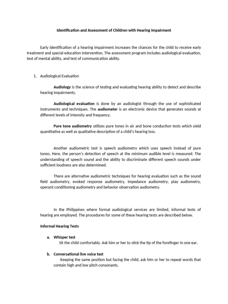 Identification and Assessment of Children With Hearing Impairment | PDF